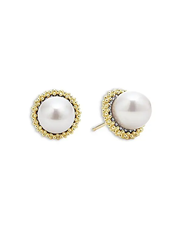 Lagos 18k Yellow Gold & Sterling Silver Pearl Stud Earrings - White/gold