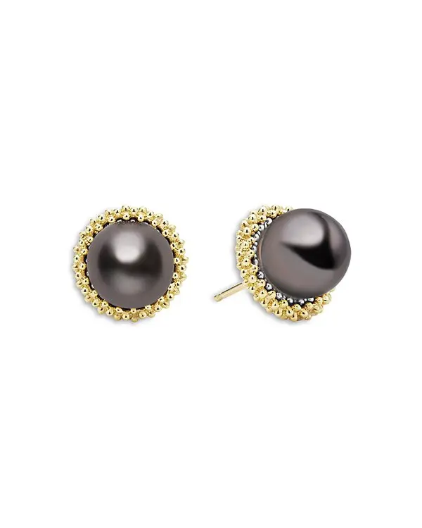 Lagos 18k Yellow Gold & Sterling Silver Luna Tahitian Black Pearl Stud Earrings - Black/gold
