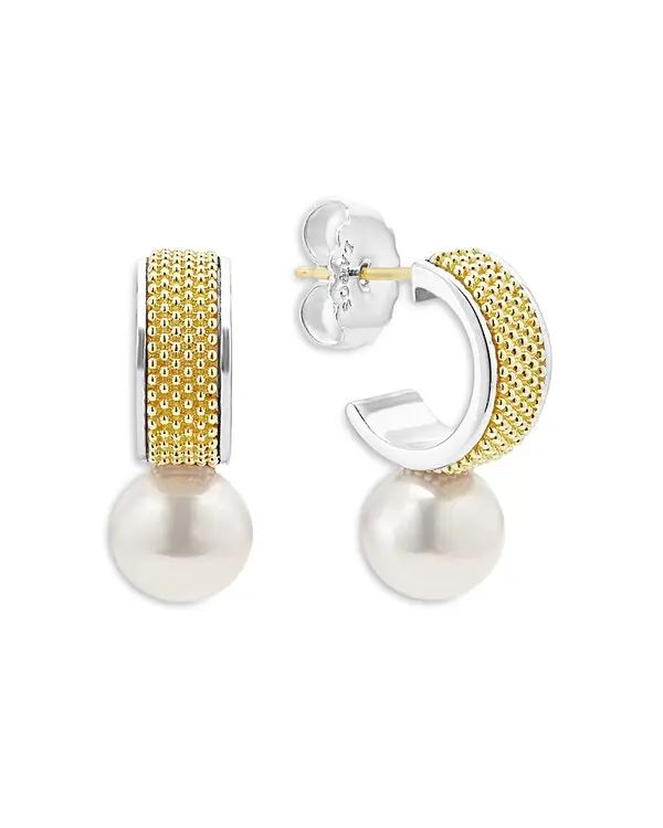 Lagos 18k Yellow Gold & Sterling Silver Pearl Half Hoop Earrings - White/gold