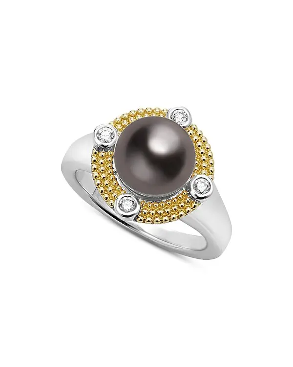 Lagos 18k Yellow Gold And Sterling Silver Luna Pearl And Diamond Ring - Black