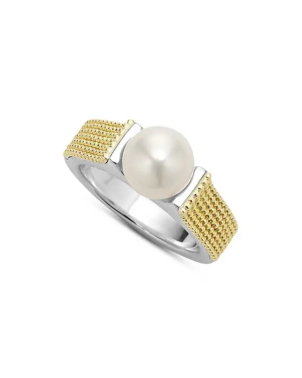 Lagos 18k Yellow Gold & Sterling Silver Pearl Caviar Bead Ring - White/gold