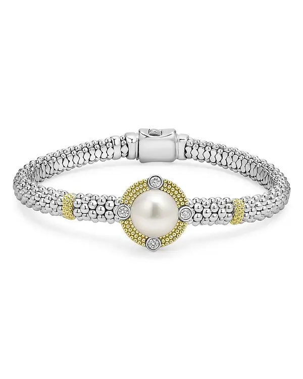 Lagos 18k Yellow Gold, Sterling Silver, Pearl, And Diamond Bracelet - White/silver
