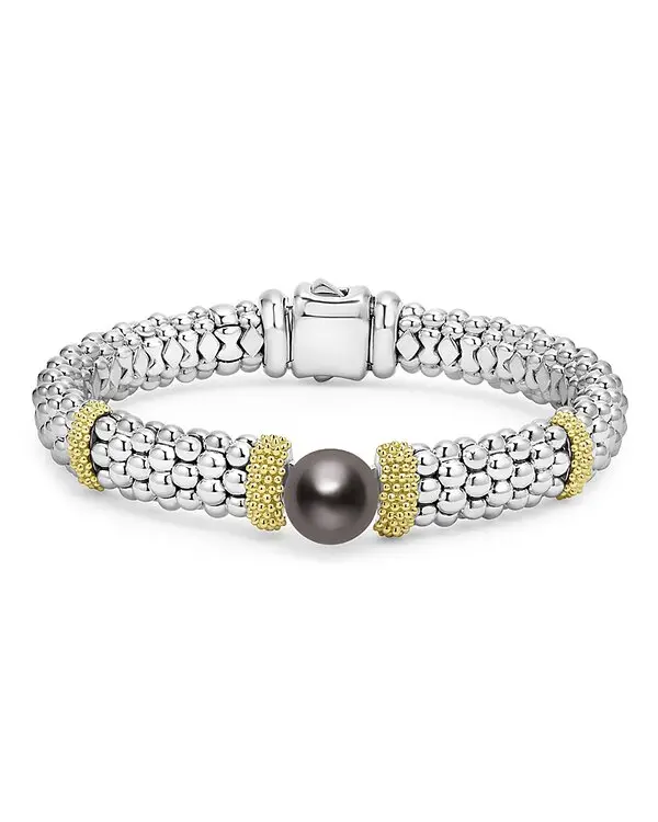 Lagos 18k Yellow Gold & Sterling Silver Luna Pearl Caviar Bead Bracelet - Black/silver