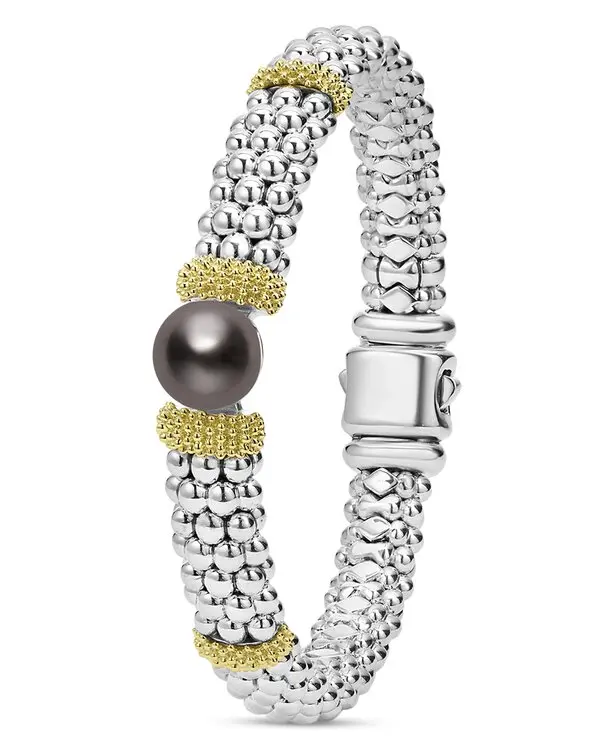 Lagos 18k Yellow Gold & Sterling Silver Luna Pearl Caviar Bead Bracelet - Black/silver
