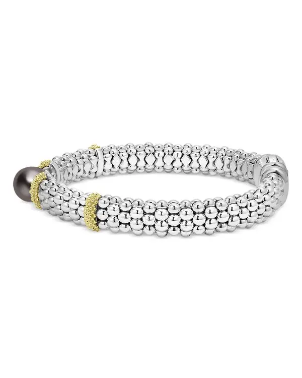 Lagos 18k Yellow Gold & Sterling Silver Luna Pearl Caviar Bead Bracelet - Black/silver
