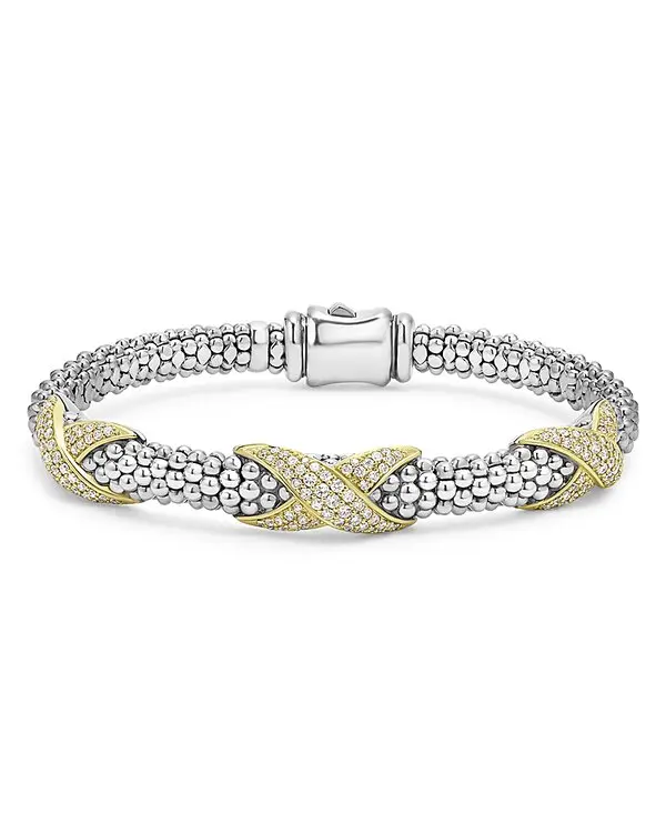 Lagos 18k Yellow Gold And Sterling Silver Diamond X Bracelet - Silver/gold