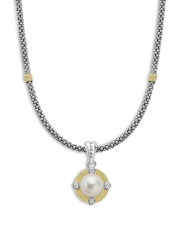 Lagos 18k Yellow Gold & Sterling Silver Pearl And Diamond Pendant Necklace - White/silver
