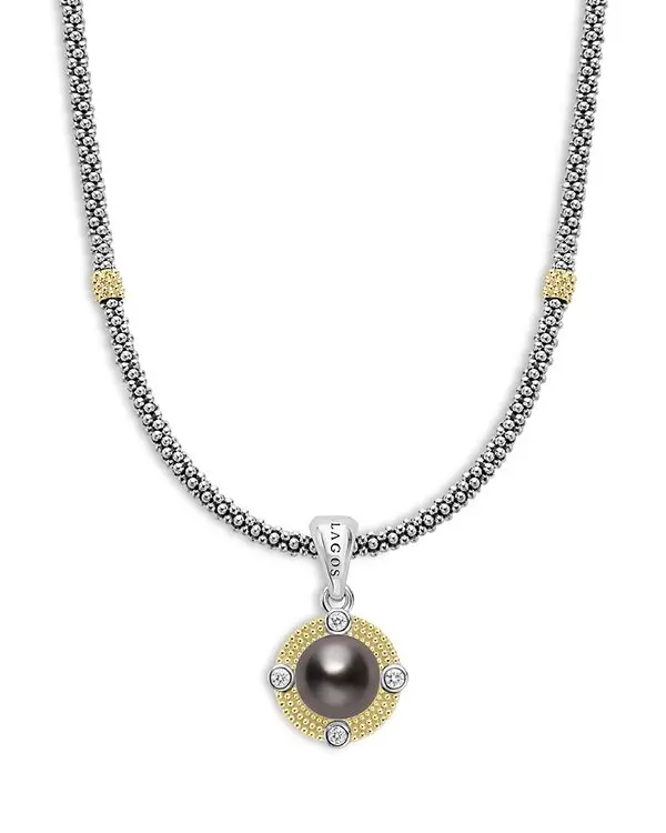 Lagos 18k Yellow Gold & Sterling Silver Pearl And Diamond Pendant Necklace - Black/silver