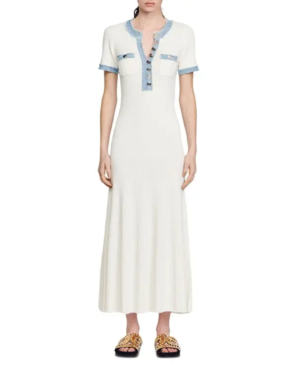 Sandro Knit & Denim Maxi Dress