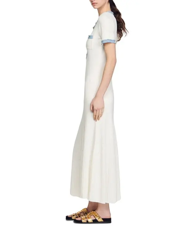 Sandro Knit & Denim Maxi Dress In White - 30% Off | Editorialist