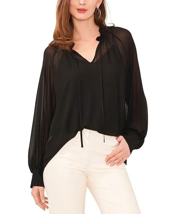 Vince Camuto Sheer Split Neck Top With Tie Detail