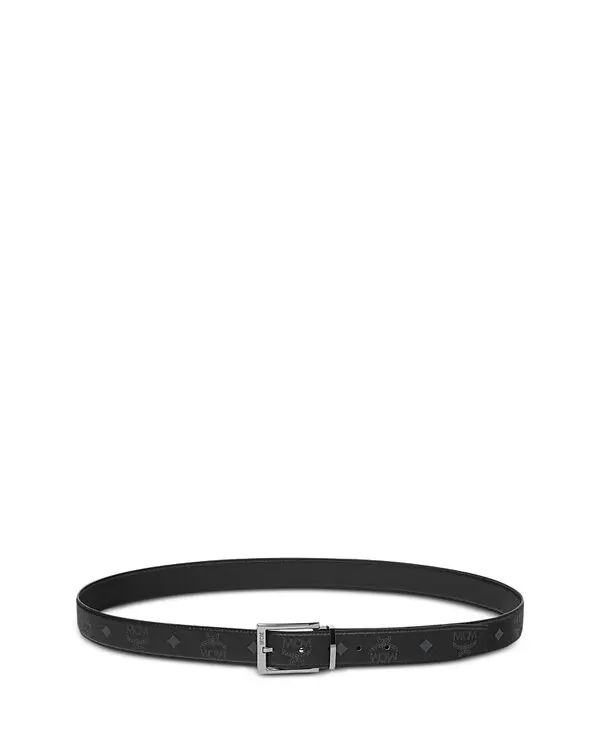 Mcm Aren Reversible Visetos And Leather Belt - Black