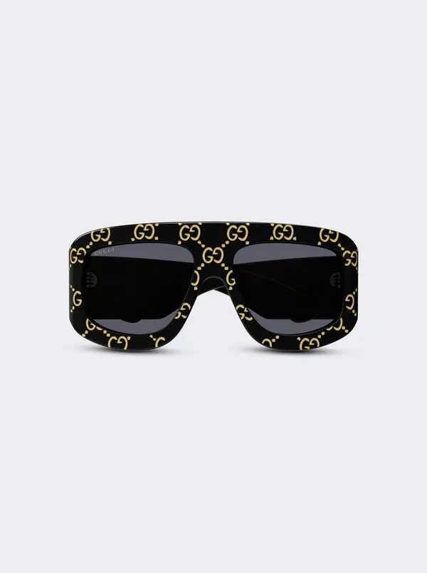 Gucci Street Shield Pilot Sunglasses - Shiny Solid Black