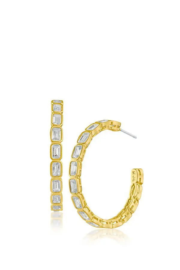 KENNETH JAY LANE Emerald Hoop Earrings - Gold