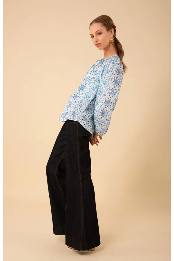 Hale Bob Arianna Eyelet Top - Blue