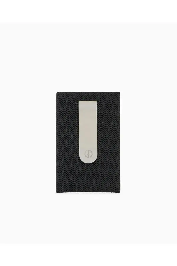 Giorgio Armani Card Holder In Embossed Leather - Black