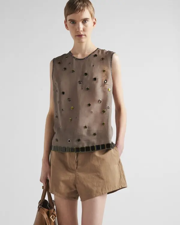 Prada Panama Cotton And Linen Shorts