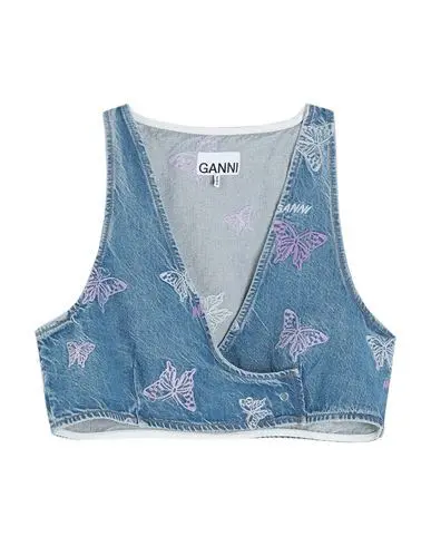 GANNI Embroidered Denim Crop Top