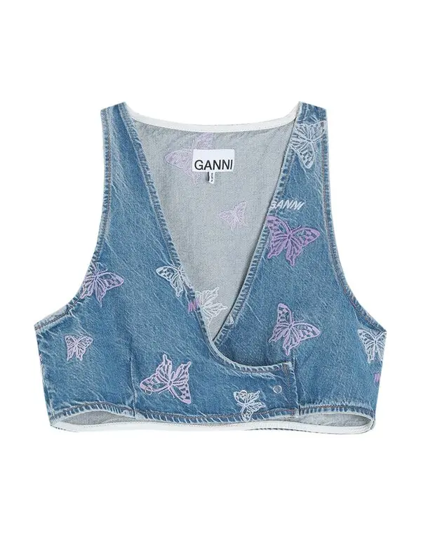 GANNI Embroidered Denim Crop Top