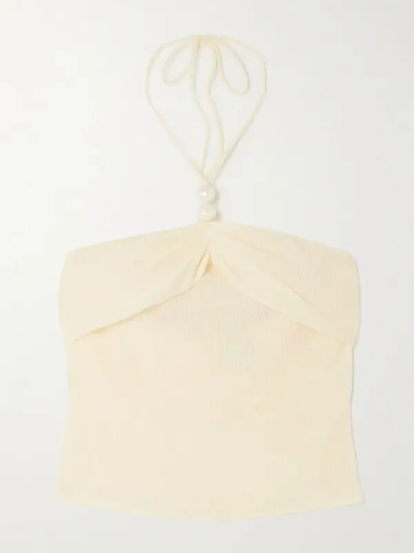 Magda Butrym Embellished Crinkled-gauze Halterneck Top