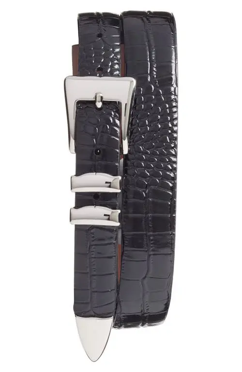 Torino Alligator Embossed Leather Belt - Black