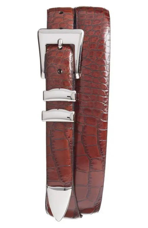 Torino Alligator Embossed Leather Belt - Cognac