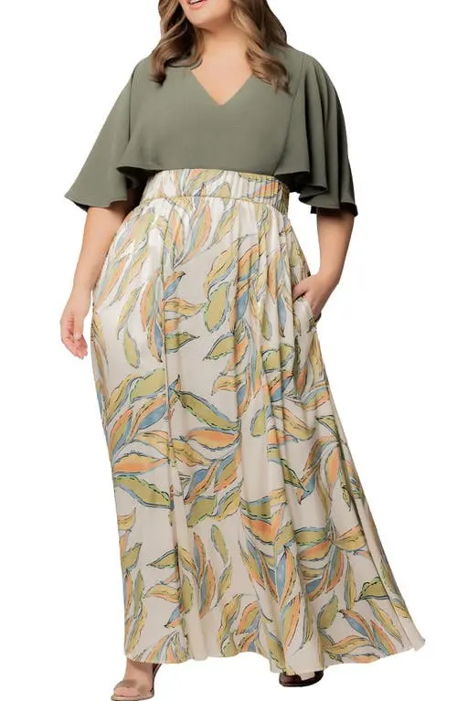KIYONNA Avisa Flutter Sleeve Maxi Dress - Artful Leaves