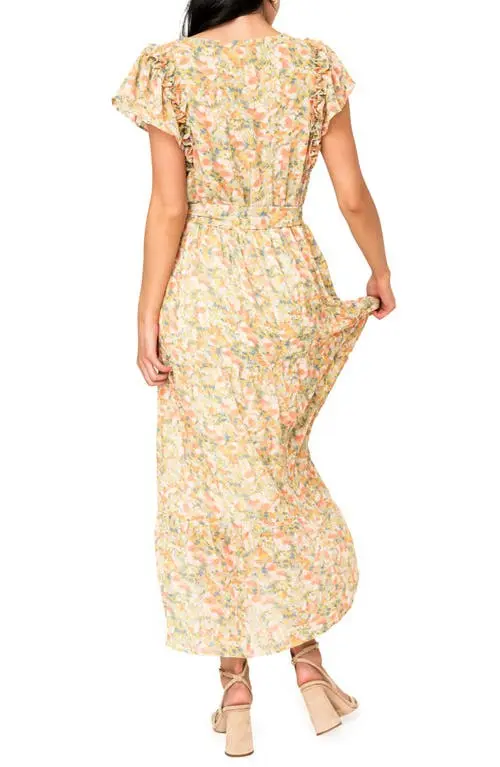 GIBSONLOOK Floral Flutter Sleeve Midi Dress