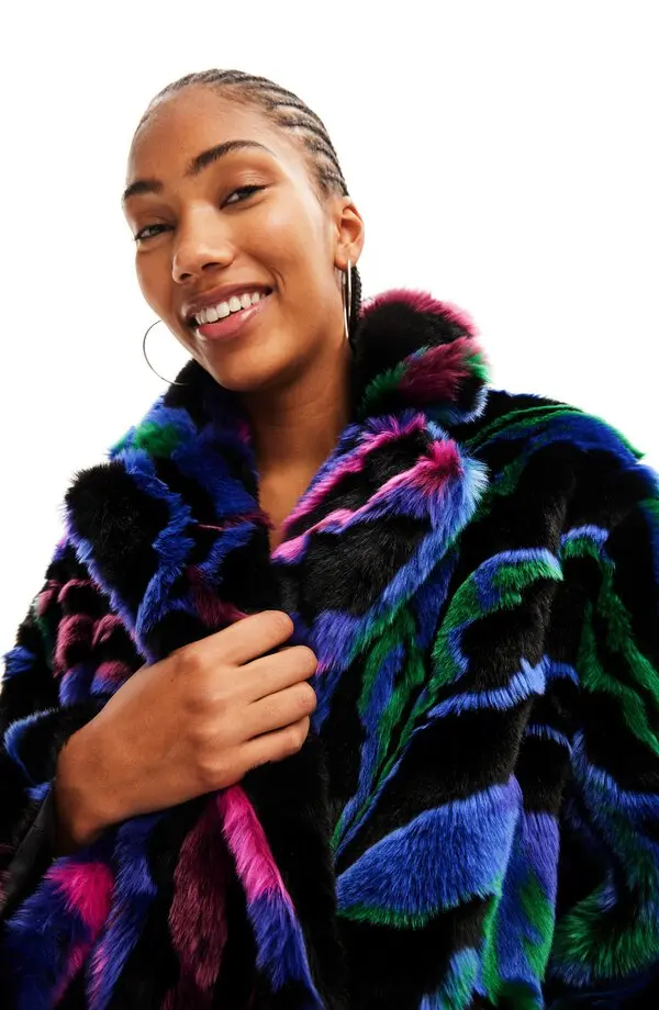 Desigual Tian Faux Fur Coat - Black | Editorialist