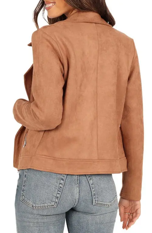 PETAL & PUP Spencer Faux Suede Moto Jacket - Tan