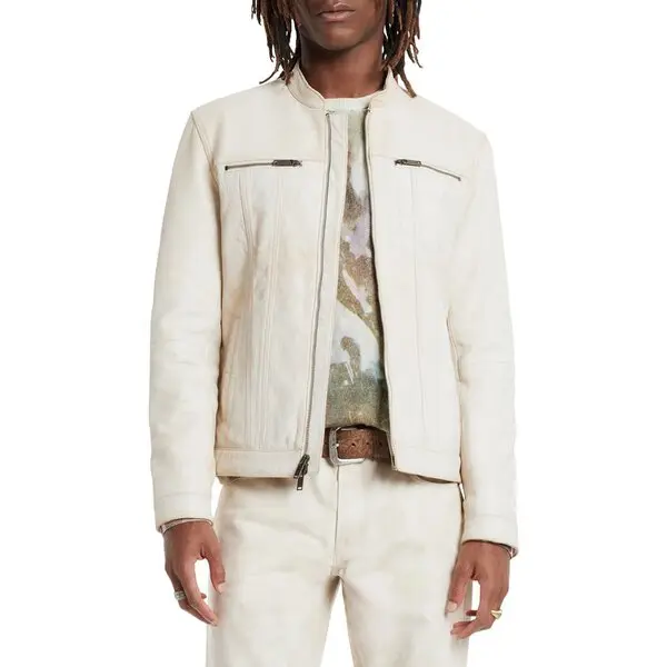 John Varvatos Brando Band Collar Leather Jacket