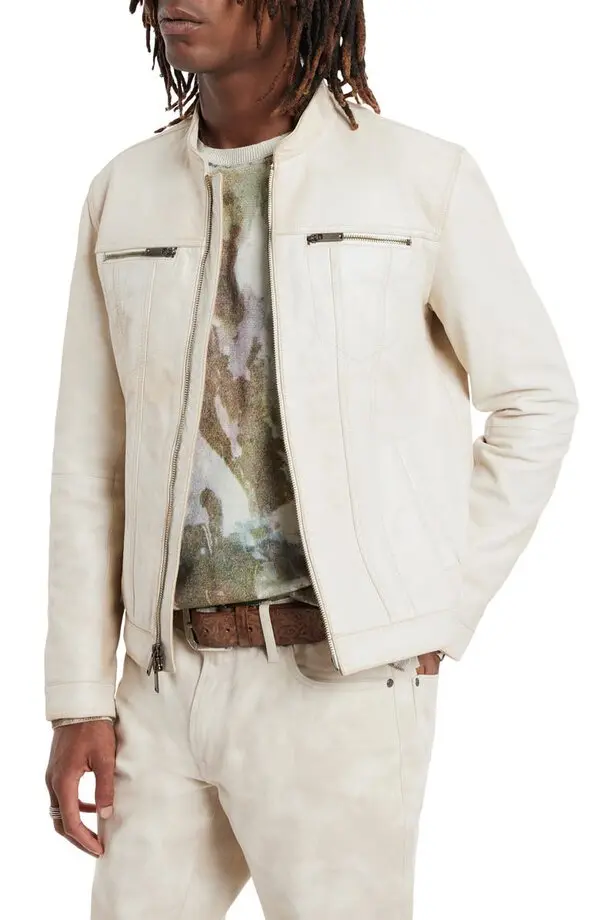 John Varvatos Brando Band Collar Leather Jacket