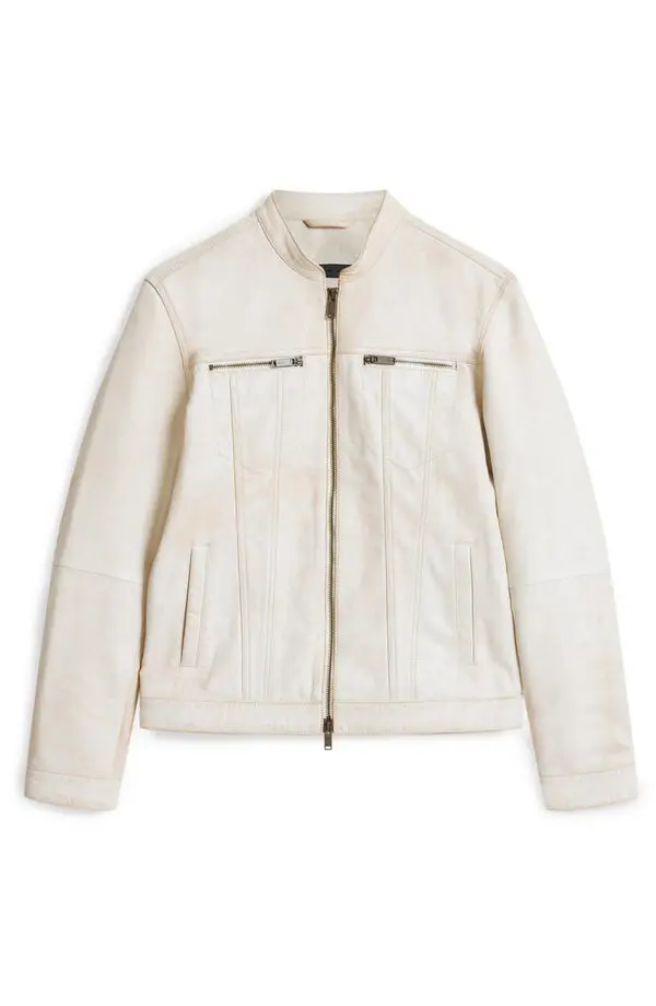 John Varvatos Brando Band Collar Leather Jacket
