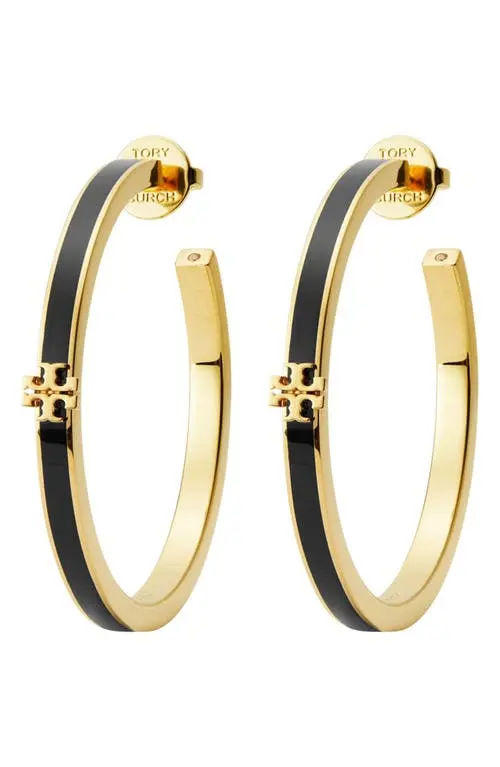 Tory Burch Icon Enamel Hoop Earrings - Tory Gold / Black