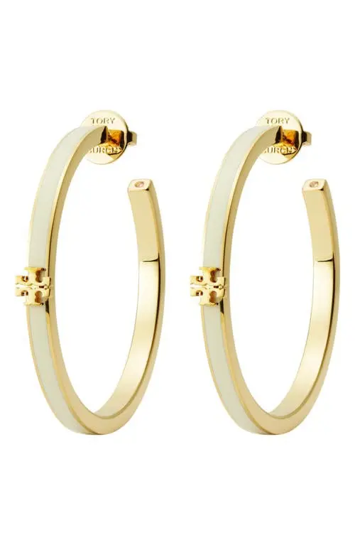 Tory Burch Icon Enamel Hoop Earrings - Tory Gold / New Ivory