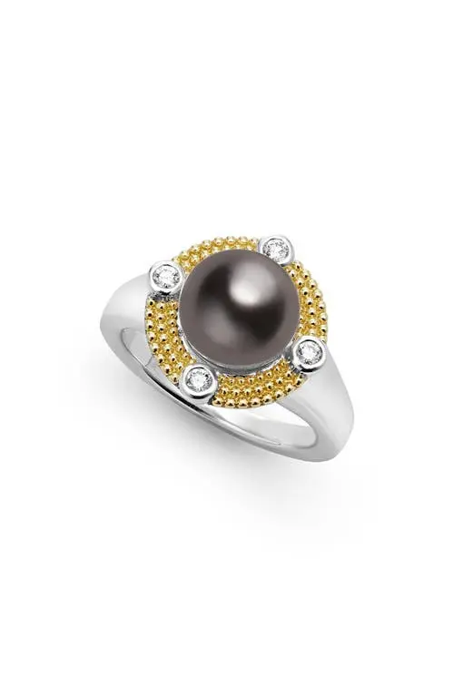 Lagos Luna Freshwater Pearl And Diamond Ring - Luna Blk