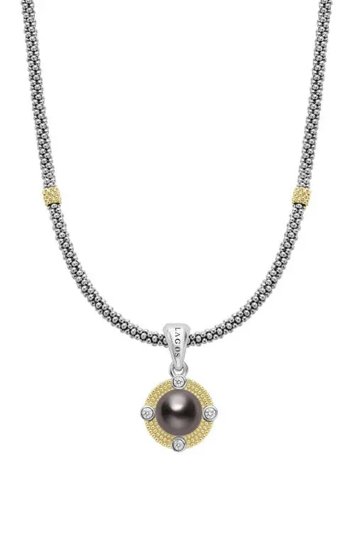 Lagos Luna Freshwater Pearl & Diamond Pendant Necklace