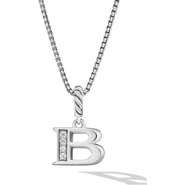 David Yurman Sterling Silver Pavé Diamond Initial Pendant Necklace - Sterling Silver - B