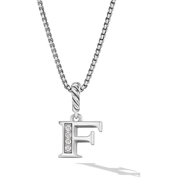 David Yurman Sterling Silver Pavé Diamond Initial Pendant Necklace - Sterling Silver - F