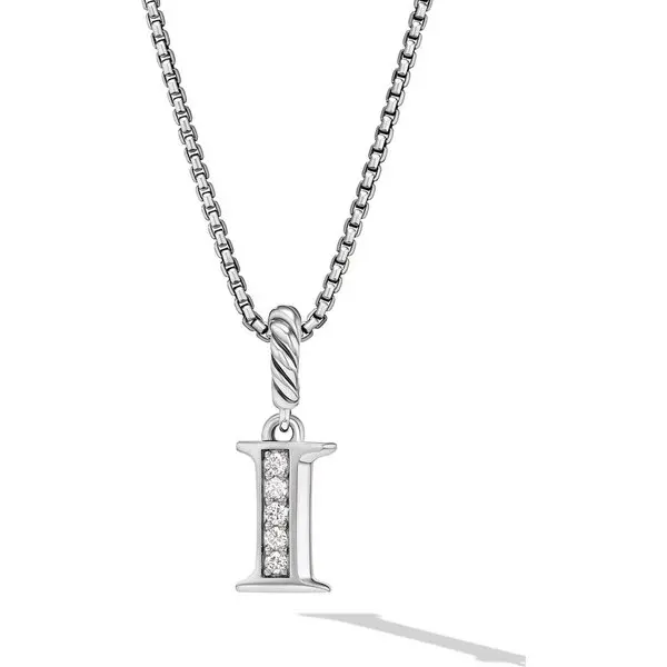David Yurman Sterling Silver Pavé Diamond Initial Pendant Necklace - Sterling Silver - I