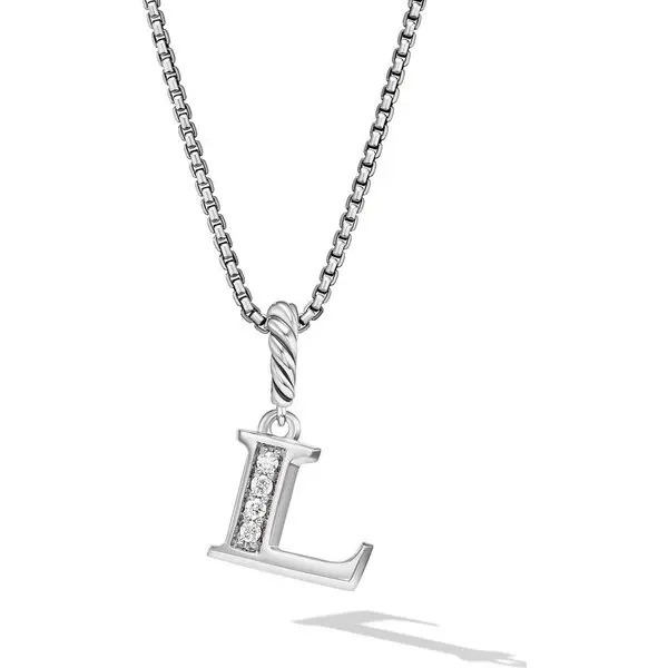 David Yurman Sterling Silver Pavé Diamond Initial Pendant Necklace - Sterling Silver - L