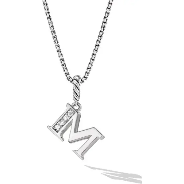 David Yurman Sterling Silver Pavé Diamond Initial Pendant Necklace - Sterling Silver - M