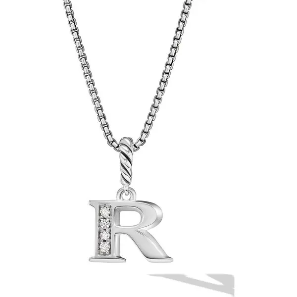 David Yurman Sterling Silver Pavé Diamond Initial Pendant Necklace - Sterling Silver - R