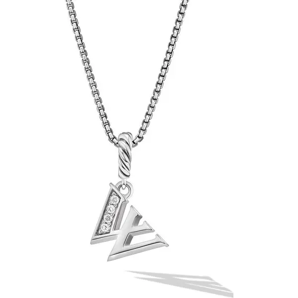 David Yurman Sterling Silver Pavé Diamond Initial Pendant Necklace - Sterling Silver - W