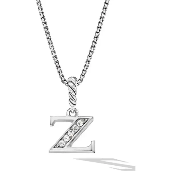 David Yurman Sterling Silver Pavé Diamond Initial Pendant Necklace - Sterling Silver - Z
