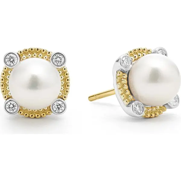 Lagos Luna Pearl And Diamond Stud Earrings - Silver