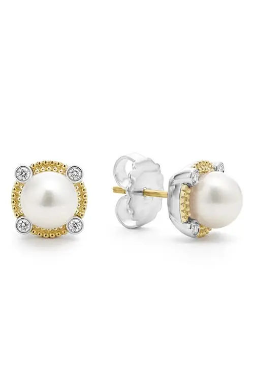 Lagos Luna Pearl And Diamond Stud Earrings