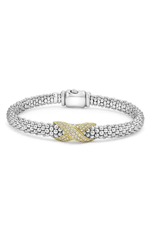 Lagos Embrace Pavé Diamond X Bracelet - Silver