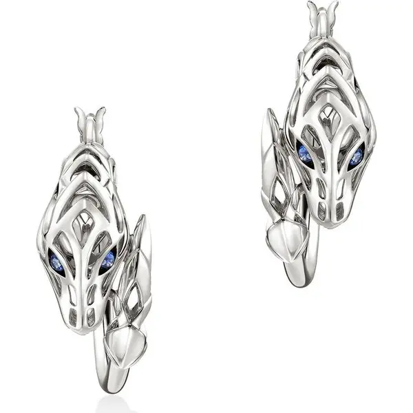 John Hardy Naga Hoop Earrings With Diamonds - Silver