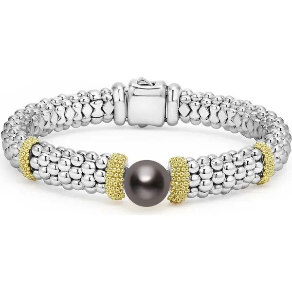 Lagos Luna Black Tahitian Pearl Station Bracelet - Silver